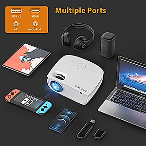 Mini Projector with WiFi - 100" Screen Included, 7500LUX Brightness, Full HD 1080P Resolution Supported and Compatibility with Roku Stick, Android, and iPhone