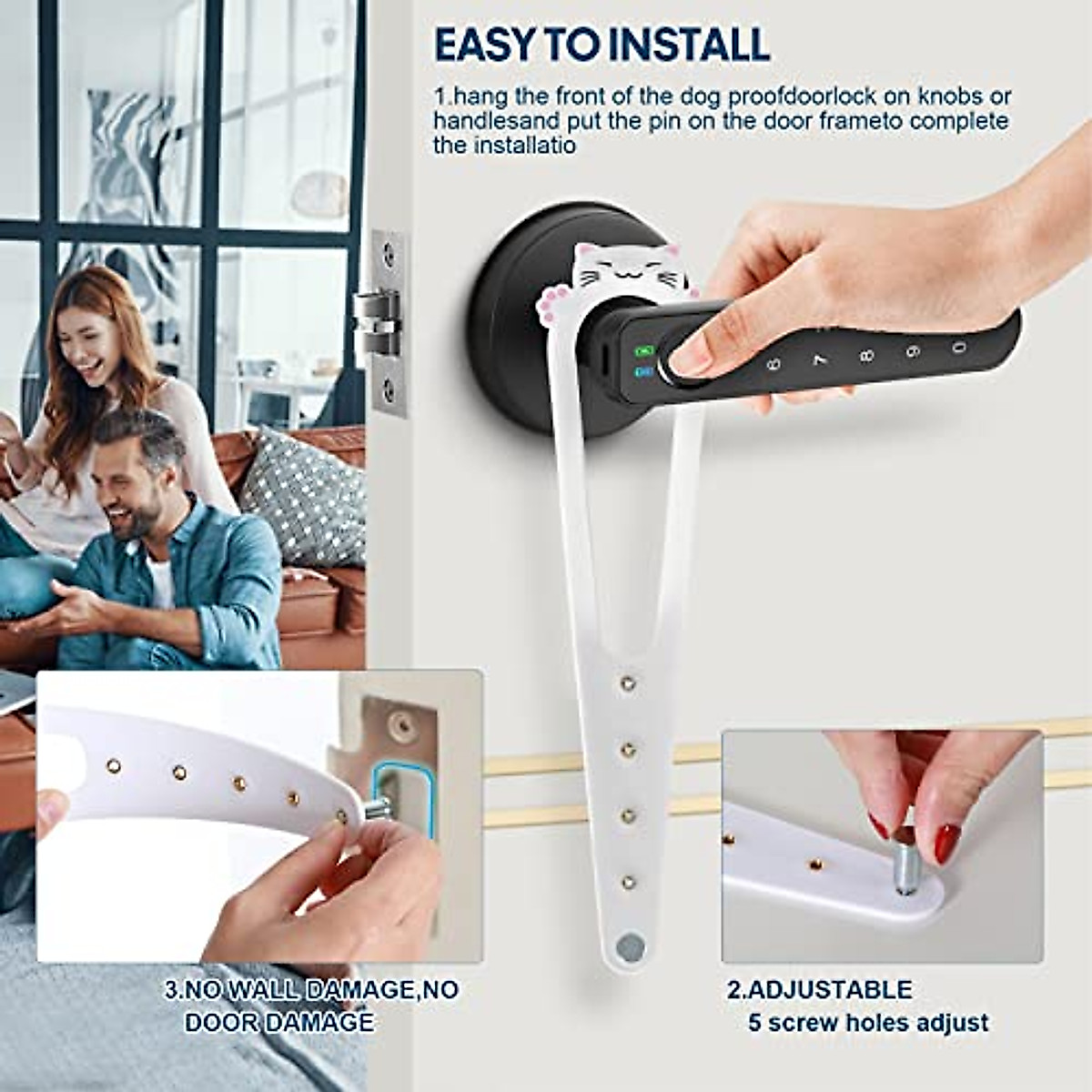 2 Pack Cat Door Holder Latch & Cat Door Stopper. 5 Adjustable Door Strap for Cats to Dog Alternative to Keep Dogs Out of Cat Litter Boxes and Food.No Cut Cat Door Interior Door