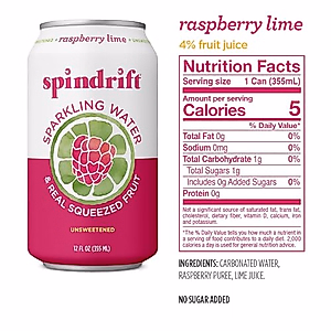 Spindrift Sparkling Water, Raspberry & Lime, 12 fl oz