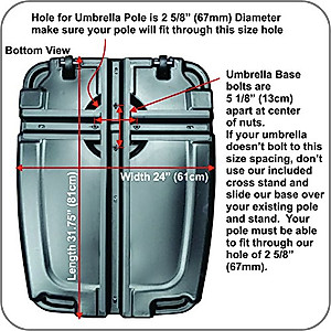 EasyGoProducts Universal Offset Umbrella Base Weight Capacity - Plastic Weighted Stand with Water or Sand, Black, 60 L