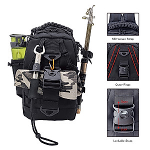 Amitfo Fishing Backpack Fishing Tackle Backpack with Rod Holder Tackle Box Bag Fishing Gear Shoulder Backpack