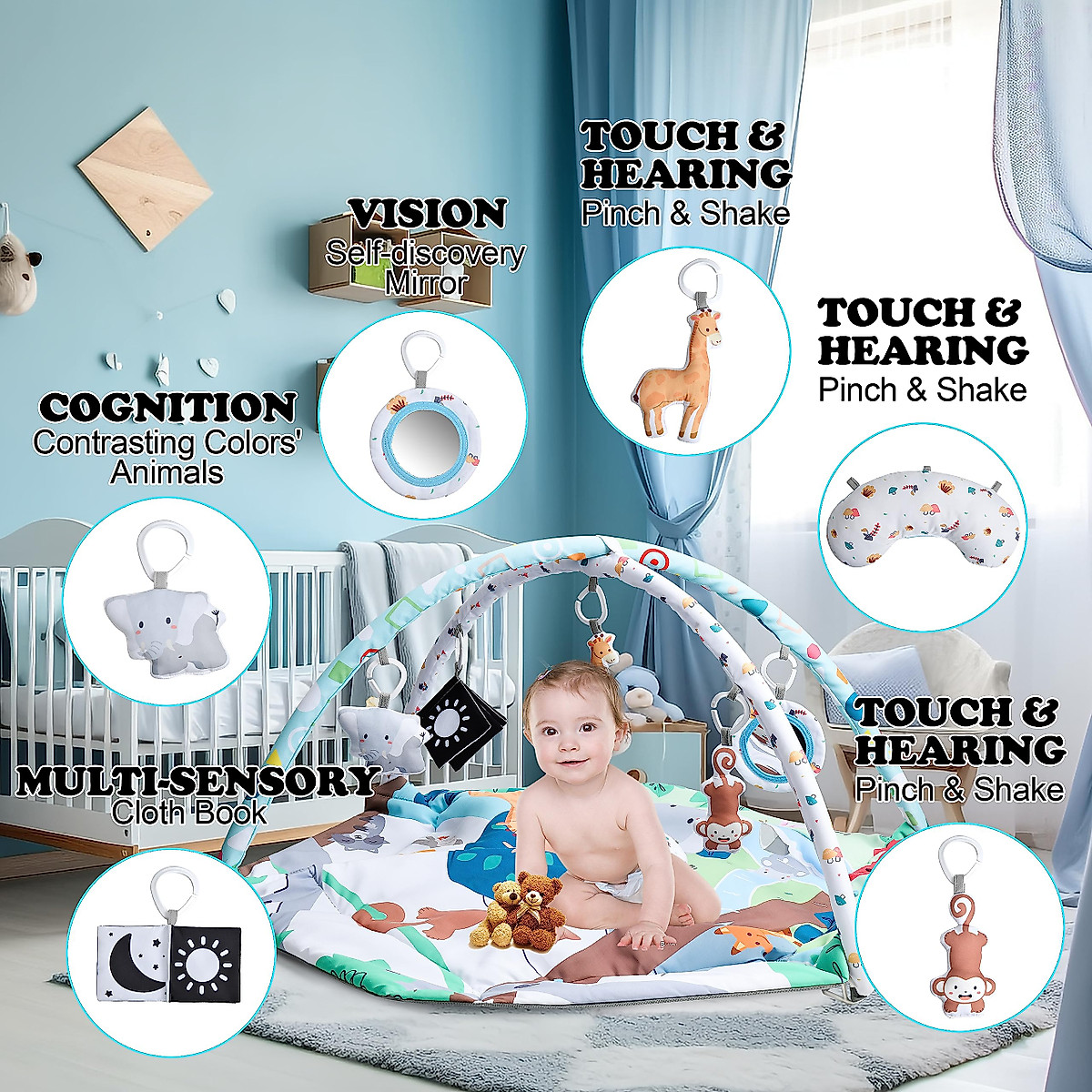 WDSMNAERW Baby Gym Play Mat & Activity Center, 8 in 1 Baby Play Gym & Ball Pit, Tummy Time Mat Toys 0-3-6-12 Months