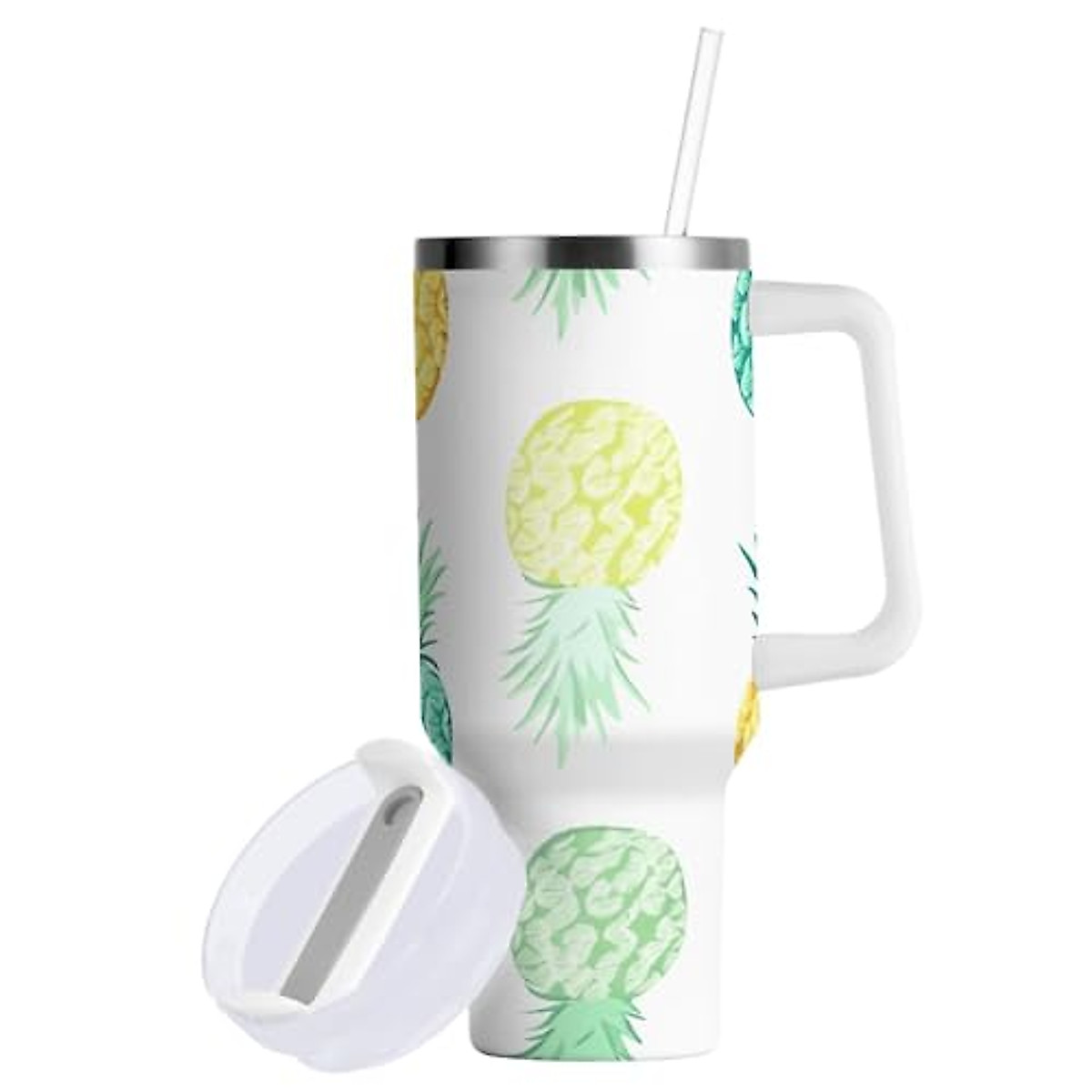 RPLIFE Fresh Pineapple Mix White 40 Oz Tumbler with Handle, Stainless Steel Cup, Insulated Coffee Mug with Lid
