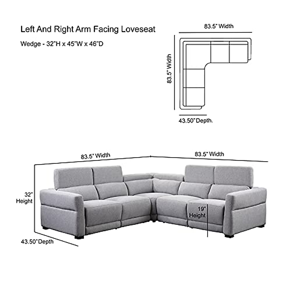 Steve Silver Isla Gray Tweed Fabric Power Reclining Sectional