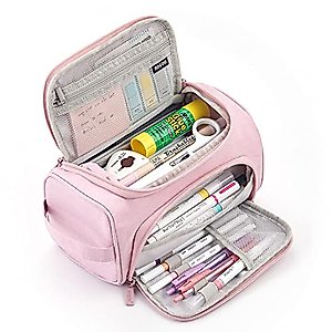 HVOMO Big Capacity Pencil Case High Large Storage Pouch Marker Pen Case Travel Simple Stationery Bag School College Office Organizer for Teens Girls Adults Student（Pink）