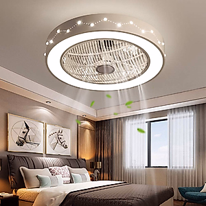 21.6" Ceiling Fan with Lights, Enclosed Round LED Ceiling Lighting Fan w/Invisible Blades,Semi Flush Mount Low Profile Fan W/Remote Control for Bedroom Living Room Children's Room (Constellation)