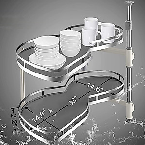 Yu Liao Kitchen Cabinet Blind Corner Organizer,Stainless Steel Saucer Holder,270°Rotating Storage for Cabinet,2 Tiers Swing Tray,Right Handed Open