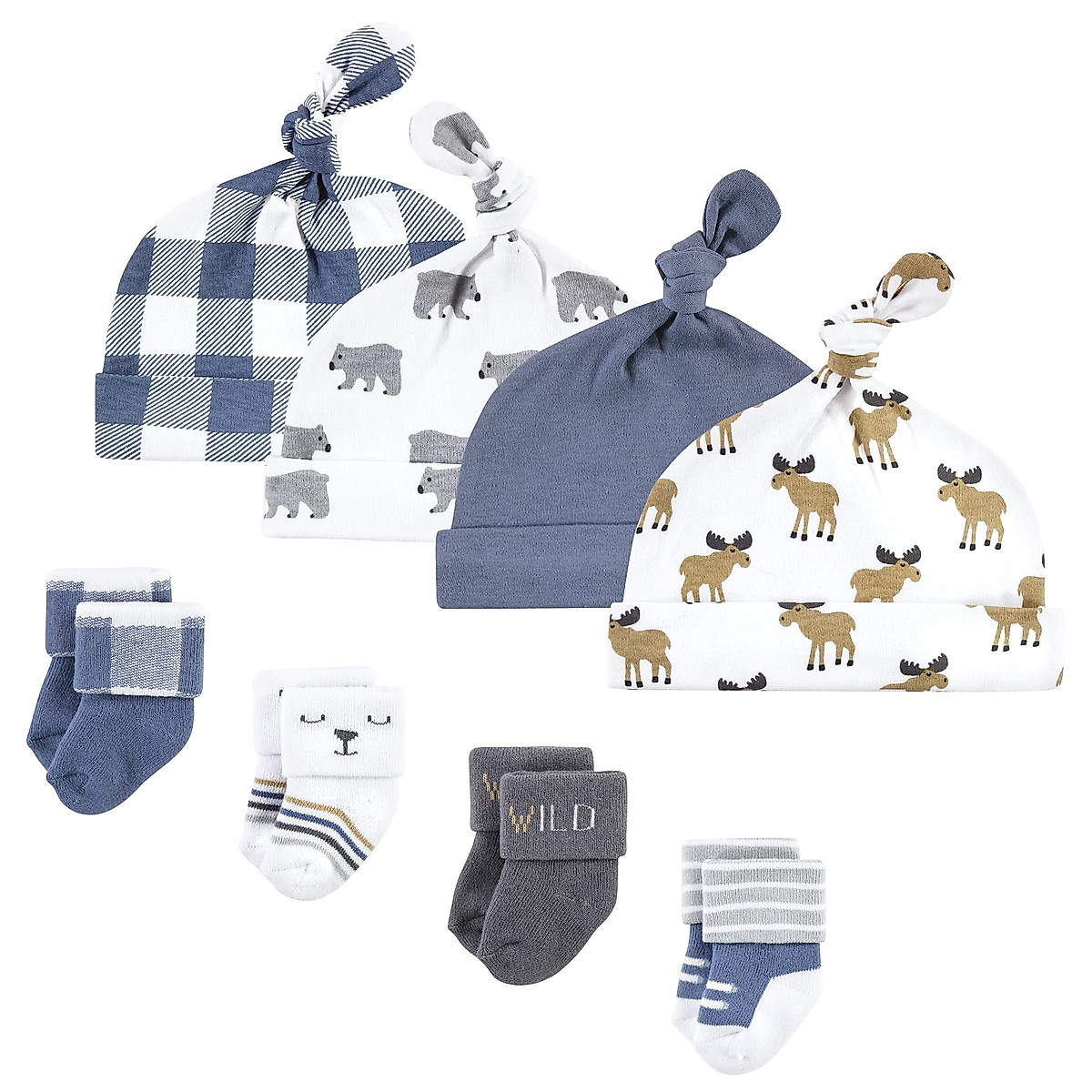 Hudson Baby Unisex Baby Cap and Socks Set, Woodland, 0-9 Months