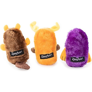 ZippyPaws Plush Squeakie Buddies Dog Toy, Multi-Pack Chew Toys with Large Squeaker, No Stuffing, 3-Pack, Beaver, Moose, Walrus