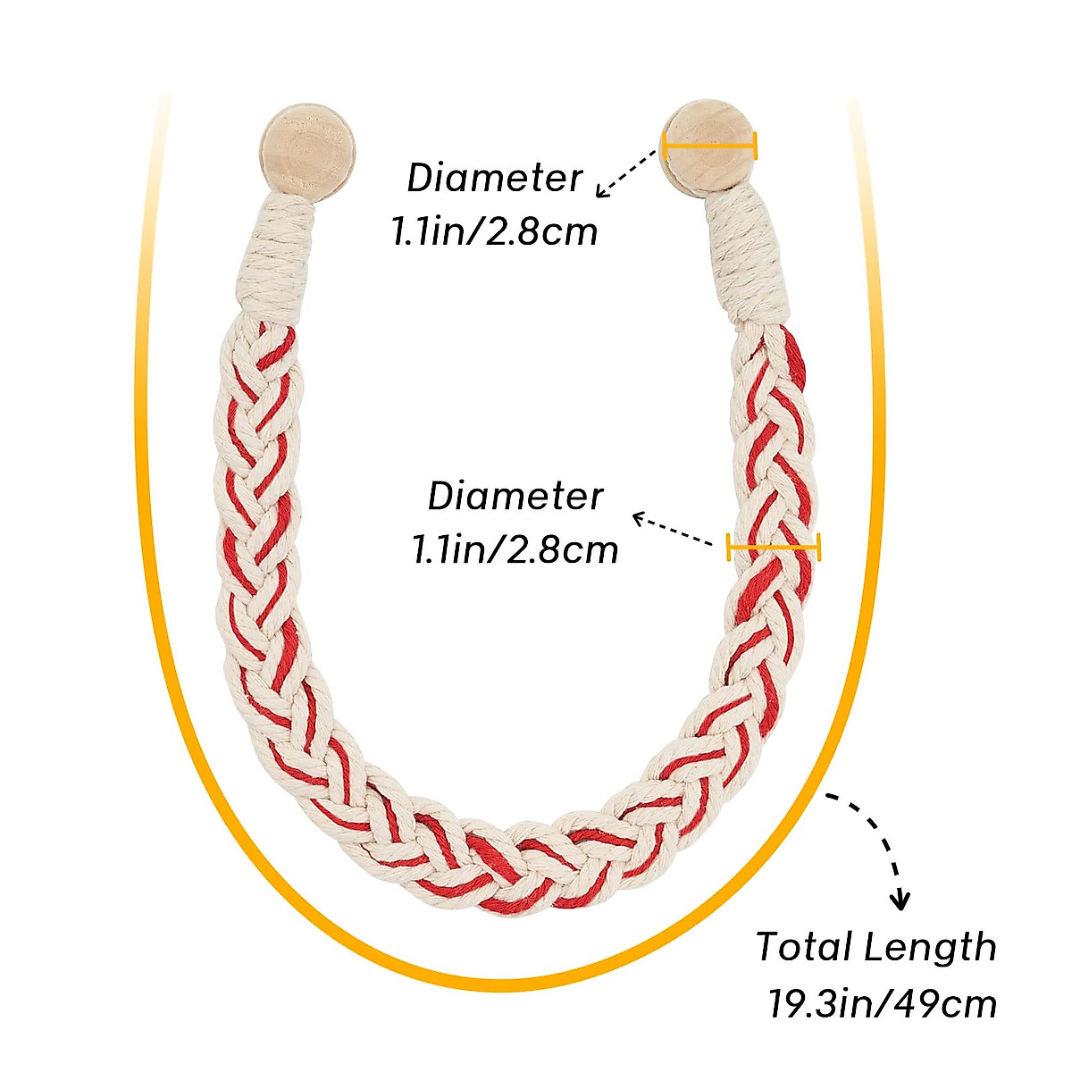 NICEEC 2 Pack Wood Strong Magnetic Curtain Tiebacks Boho Style Decorative Drape Tie Backs Natural Cotton Hand-Woven Soft Rope Curtain Holdbacks for Home & Office Draperies Decor (Beige & Red)