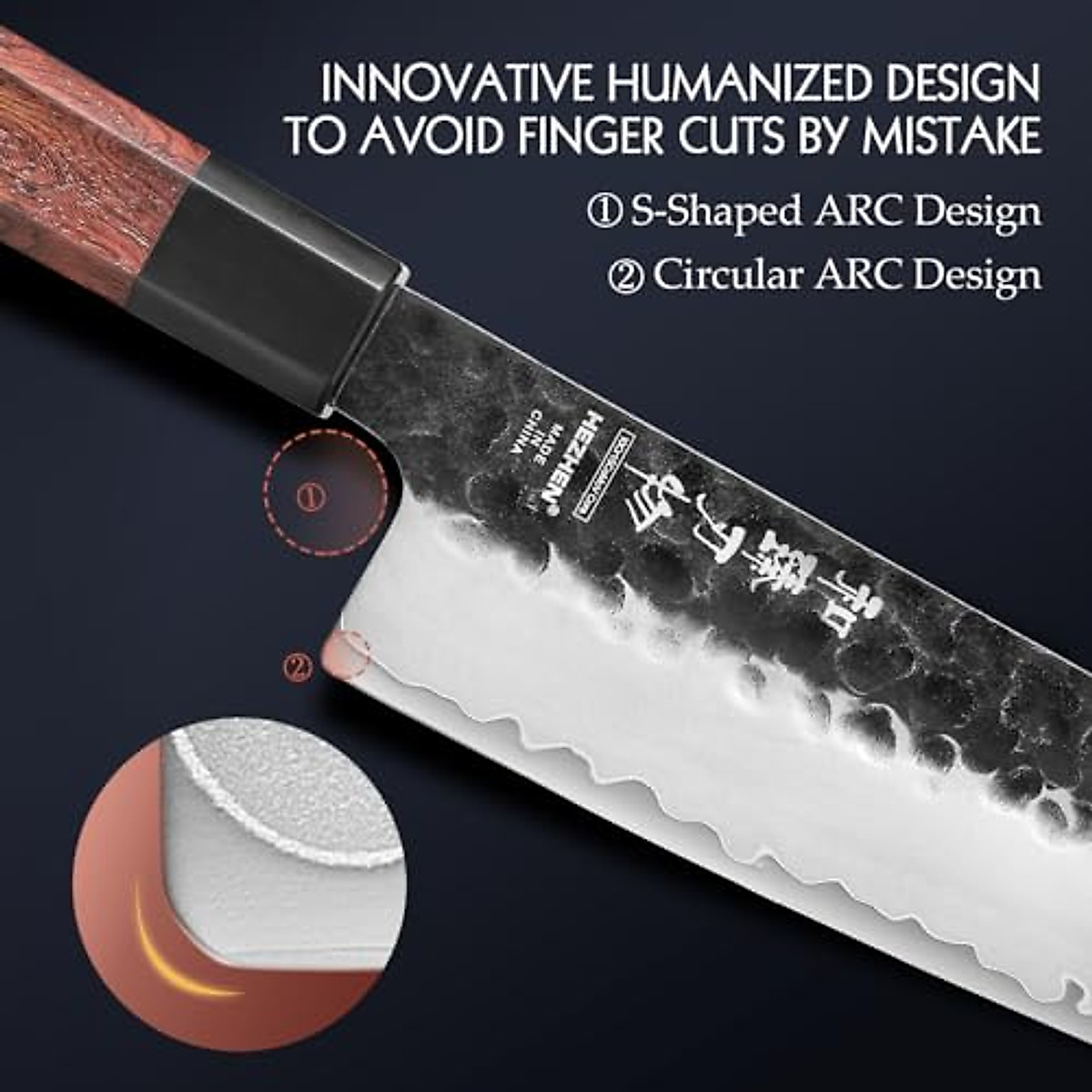 HEZHEN- 8.5” Chef Knife, 3 Layers High Carbon Clad Steel Kiritsuke Knife, Composite Forging Steel, Professional Japanese Kitchen Knife, Redwood Octagonal Handle With Wooden Knife Sheath