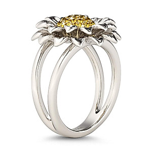 Jeulia s925 Sterling Silver Sunflower Rings Intertwined Ring Daisy Hawaiian Flower Rings for Women Halo Engagement Ring Set Bridal Anniversary with Jewelry Gift Box (Sunflower, 5.5)