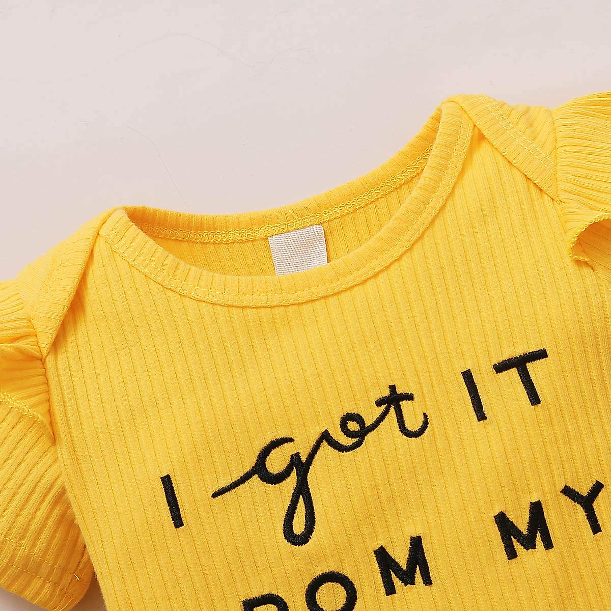 MIEKISA Newborn Baby Girls Three-piece Suit T Shirt Rompers Pants Headband Infant Outfit Clothing Sets Bodysuit (Yellow, 3 Months)
