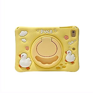Silicone Yellow Duck Pattern Tablet Case with Lanyard and Built-in Foldable Stand Kickstand Shockproof Cover Case for Samsung Galaxy Tab A8 10.5 2021 X200/X205