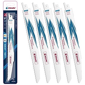 EZARC Reciprocating Saw Blade Bi-Metal Cobalt Sabre Saw Blades for Wood and Metal Demolition 9-inch 8+10TPI R930DM (5-Pack)