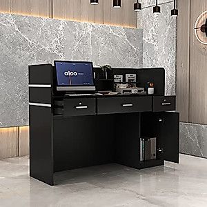 AIEGLE Reception Desk with Drawers & Storage Shelves, Reception Table with Private Panels, for Salon Reception Room Checkout Office, Black (47.3" L x 18.3" W x 43.3" H)