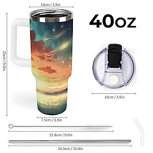 LLUTSNTH 40 Oz Vacuum Tumbler with White Handle Leakproof Insulated Tumbler Anime Stainless Steel Travel Mug with Lid And Straw Coffee Cup Cute Water Bottles Cup Holder Friendly