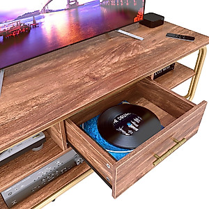 Annivia Television Stands TV Console Table with 4 Storage Shelves & Drawer -Universal TV Stand Media Cabinet for Flat Screen TV, Coffee Table Home Entertainment Center for Living Room, Office,Rosewood