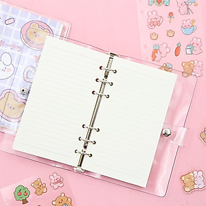 2 Pcs Binder Notebook,Rabbit Bear 6 Round Ring Loose Leaf Binder Small Diary Journal Planning Pocket Notebook with Transparent PVC Cover Pendant Sticker Gift for Kid Office Christmas Easter Birthday