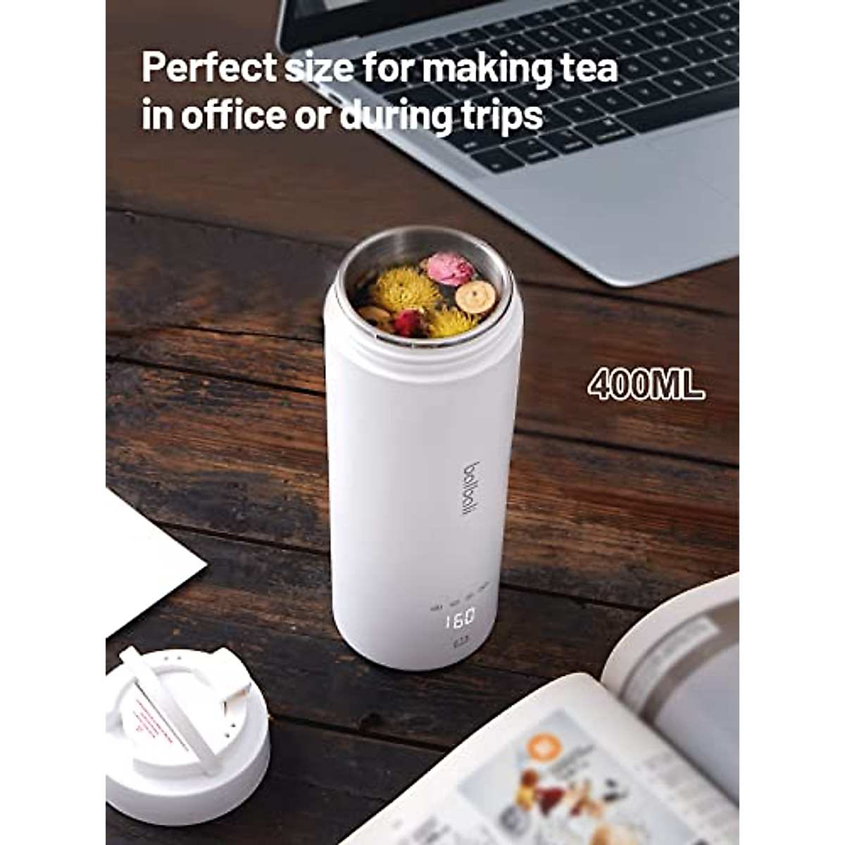 balbali Mini Electric Tea Kettle Temperature Control Stainless Steel - Portable Kettle for Travel Kettle Electric Small, Electric Thermos for Boiling Water - Hot Water Boiler/Maker/Heater - 0.4L Portable Electric Kettle