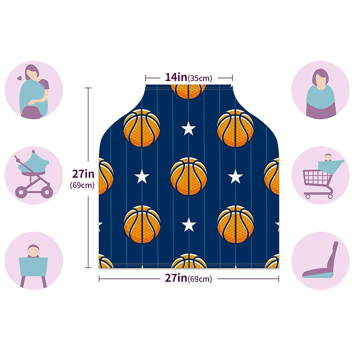 Baby Car Seat Stroller Covers Basketballs and Stars Nursing Cover Breastfeeding Scarf Soft Breathable Stretchy Infant Car Canopy Coverage Carseat Cover for Boys and Girls Multi Use
