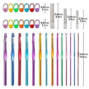 Vodiye 37 PCS Crochet Hooks Set, High Quality Coloured Aluminum Ergonomic Handle Crochet, Hook Needles for Arthritic Hands, with Stitch Markers and Large-Eye Blunt Needles