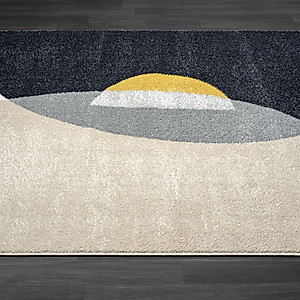 Abani Geometric Beige/Charcoal Yellow Area Rug - 8'x10' - Modern Half-Moon Design Mid-Century Deco - Easy to Clean - Durable for High Traffic Areas – Bedroom & Office - Medium Pile