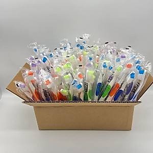 Tess Oral Health 144 Individually Wrapped Disposable Toothbrushes in Bulk - Single Use Travel Toothbrushes - 4 Assorted Colors - Ideal for Travel, Guests, and On-The-Go Oral Care
