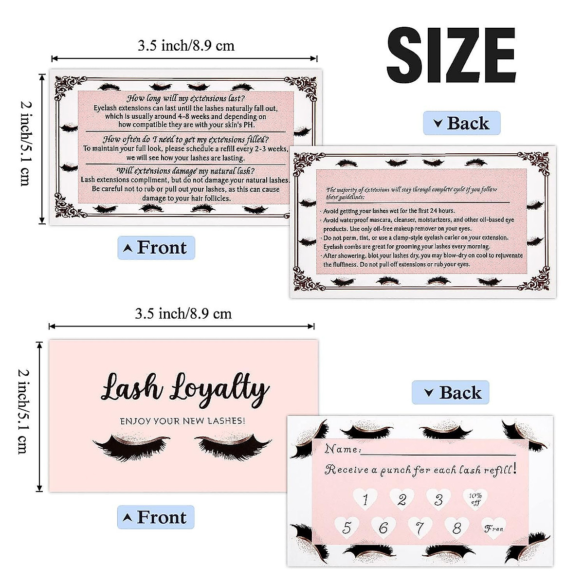 12 Pieces Eyelash Aftercare Bags 12 Lash Shampoo Brushes 12 Mascara Wands with Tubes 25 Lash Aftercare Cards 25 Refill Filler Lash Punch Cards Eyelash Makeup Accessories, 86 Pieces of Total (Pink)