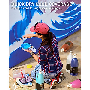 Nicpro 14 Colors Large Bulk Acrylic Paint Set (33.8 oz, 1000 ml) Rich Art Painting Supplies, Non Toxic for Multi Surface Canvas Wood Leather Fabric Stone Craft, for Kid & Adult with Pump, Color Wheel