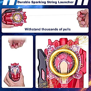 8 Pcs Bey Battling Tops with Battling Sparking String Launcher,2 Way (Left&Right) Sparking String Launcher with Stickers for Spinning Tops,Battling Gyros Game Gift for Boys Children Kids