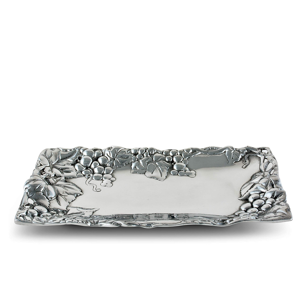 Arthur Court Metal Bread Serving Tray Grape Pattern Sand Casted in Aluminum with Artisan Quality Hand Polished Design Tarnish-Free 6 inch x 12 inch