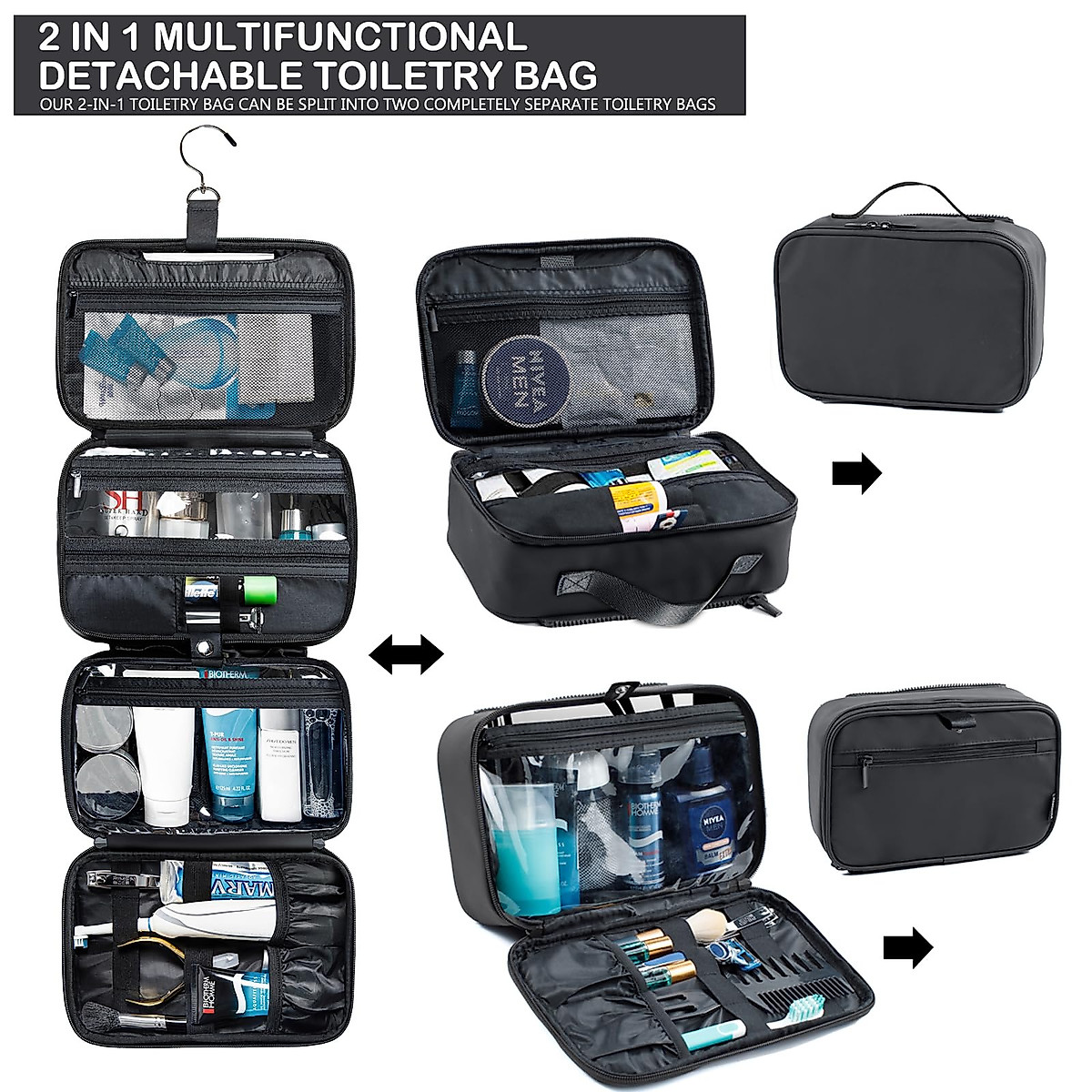 Toiletry Bag for Men, Hanging Travel Bag for Toiletries, Shaving Bag for Men Travel, Toiletry Bags for Traveling, Large Travel Size Toiletry Organizer (Upgraded) , Travel Case Kit Accessories