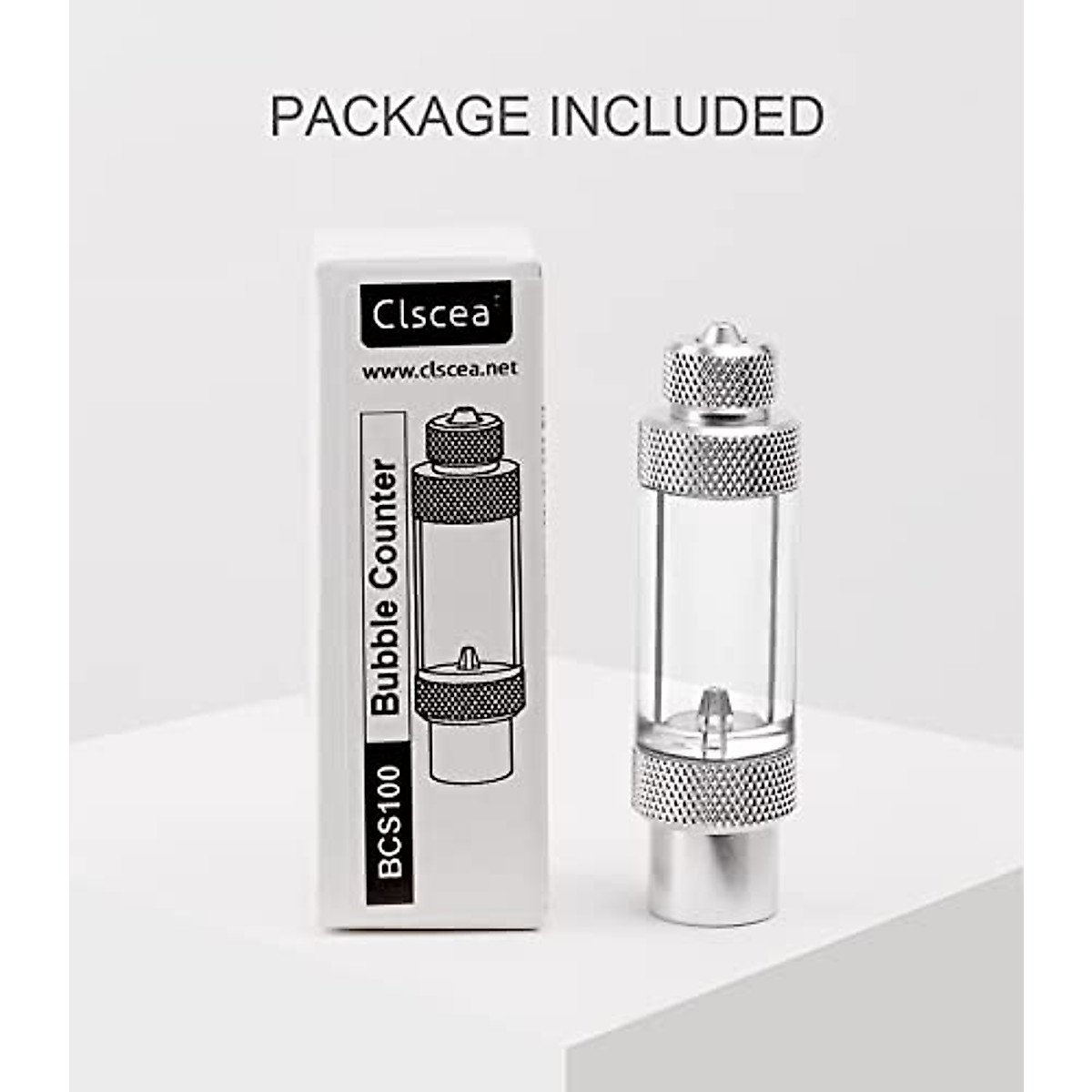 Clscea CO2 Bubble Counter with Check Valve for CO2 Generator Regulator Planted Aquarium Aluminum Alloy Silver