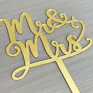 OIXCMNJQ Mirror Gold Mr & Mrs Cake Topper - Bride and Groom Cake Topper, Wedding Anniversary Bridal Shower, Engagement Decorations, Wedding Party Decorations Supplies, Acrylic