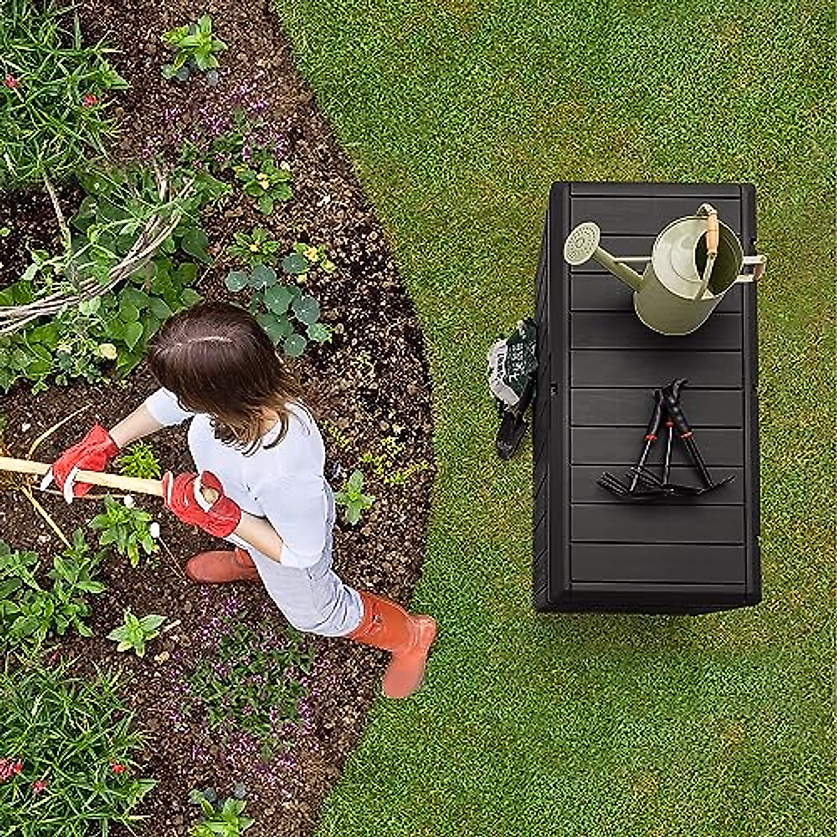 Homall 85 Gallon Large Resin Deck Box Waterproof Outdoor Storage with Padlock Indoor Outdoor Organization and Storage Container for Patio Furniture Cushions, Pool Toys, Garden Tools (Black)