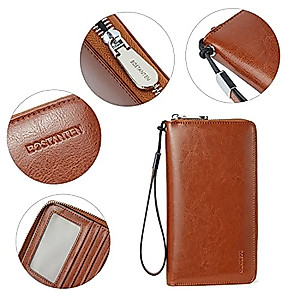BOSTANTEN Leather Wallet for Women RFID Blocking Zip Around Credit Cards Holder Phone Clutch Brown
