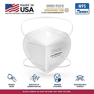 BNX N95 Mask NIOSH Certified MADE IN USA Particulate Respirator Protective Face Mask (10-Pack, Approval Number TC-84A-9315 / Model H95W) White