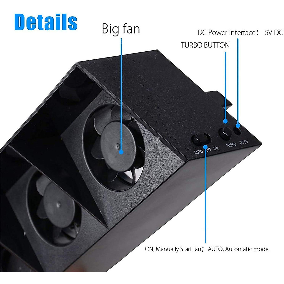Linkhood Cooling Fan for PS4, USB External Cooler 5 Fan Turbo Temperature Control Cooling Fans for Sony Playstation 4 Gaming Console
