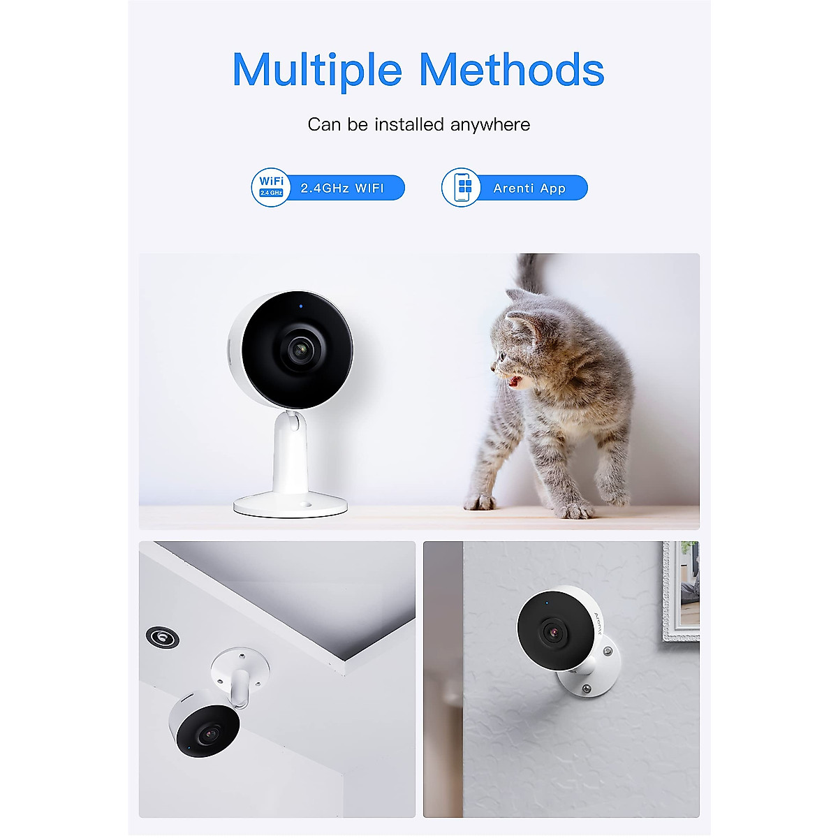 ARENTI Indoor Home Security Camera 1080P HD, 2.4G WiFi Plug in Security Camera with Night Vision, Two Way Audio, Pet Camera with Phone App, Motion & Sound Detection, Works with Alexa & Google Home