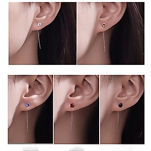 Threader Earrings 925 Silver CZ Drop Pull Through Chain Ear Line Cubic Zirconia Dangle Earrings For Women White