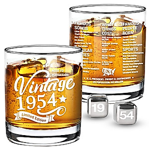 Old Fashioned Glasses-1954-Vintage 1954 Old Time Information 10.25oz Whiskey Rocks Glass -70th Birthday Aged to Perfection - 70 Years Old Gifts Bourbon Scotch Lowball Old Fashioned-1PACK
