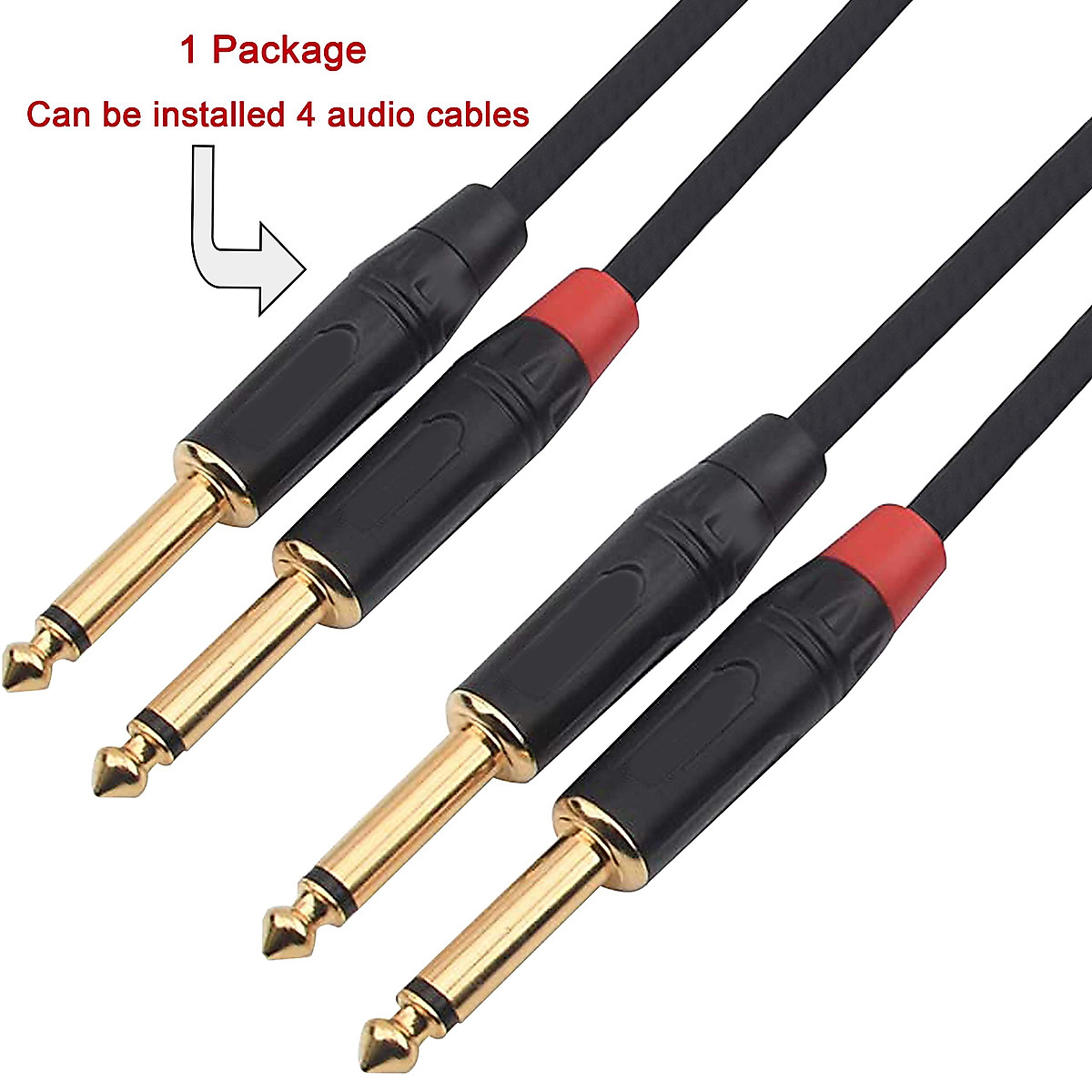 XMSJSIY 1/4" Audio Plug, 6.35 Mono Male Connector, Gold-Plated TS Plug for Guitar/Speaker/Microphone Cable etc (4 Pack)
