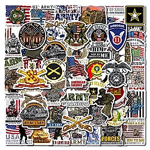 Army Stickers 52PCS Military Stickers Us Army Military Stickers and Decals Morale Scrapbooking Supplies forTeens Stickers for Laptop,Bumper,Skateboard,Water Bottles,Computer,Phone,Stickers for Kids Teens (Army)