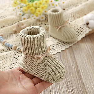 mimixiong Baby Booties Newborn Infant Hand Knitting Crochet Boy and Girl Cozy Shoes Camel 0-3 Months