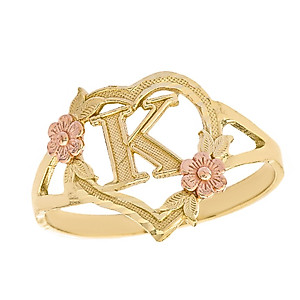 CaliRoseJewelry 10k Two-Tone Initial Alphabet Personalized Heart Ring in Yellow and Rose Gold (Size 11.5) - Letter K