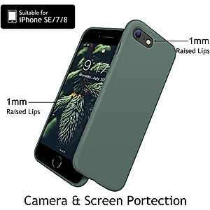 OuXul iPhone SE 2022 Case, iPhone SE 2020 Phone case, iPhone 7/8 case Liquid Silicone Gel Rubber Phone Case, iPhone SE/8/7 4.7" Full Body Slim Soft Microfiber Lining Protective Case(Forest Green)