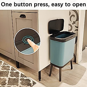 URALFA Slim Trash Can for Kitchen, 4 Gallon Narrow Garbage Can with Press Top Lid, Small Plastic Trash Bin Modern Garbage Bin Waste Basket for Home, Bedroom, Toilet, Living Room & Office, Blue