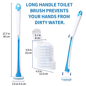DALIPER Disposable Toilet Brush with 40PCS Refills, Wall Mounted Compact Bathroom Bowl Wand Cleaning System Long Handle with Storage Caddy