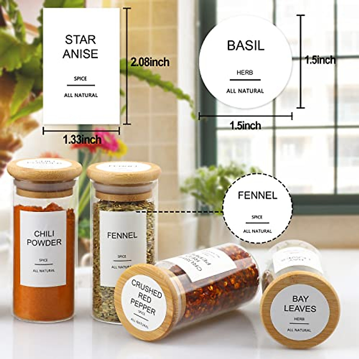 AISIPRIN 24 Pcs Glass Spice Jars with Bamboo Airtight Lids and 403 Labels - 4oz Small Storage Containers,Salt and Pepper Shakers for Kitchen, Seasoning, Herb - Funnel and Marker Included